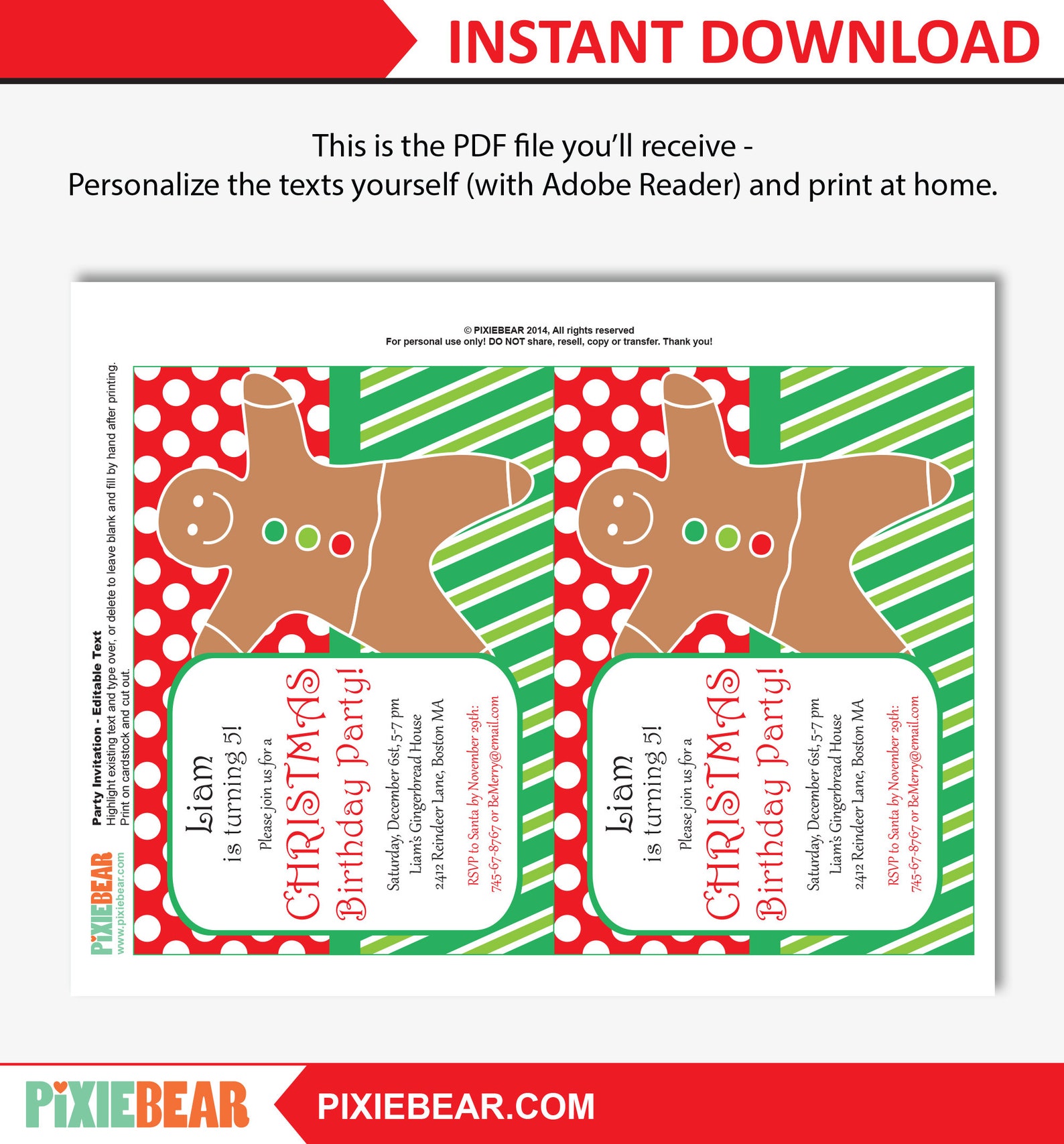 Christmas Birthday Invitation Gingerbread Man Invitation | Etsy