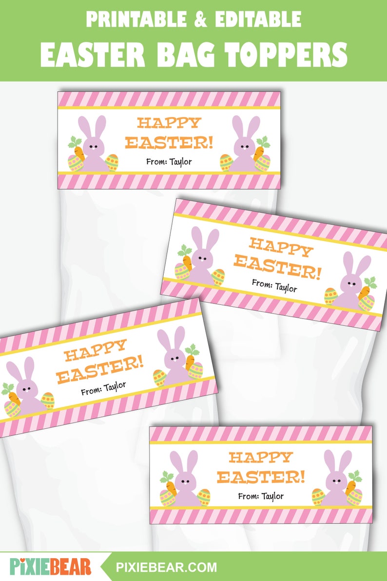Easter Bunny Treat Bag Toppers Printable Easter Treat | Etsy
