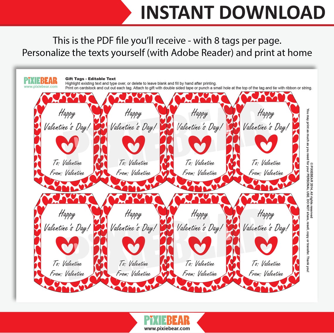 Printable Valentine's Day Tags for Kids Editable | Etsy