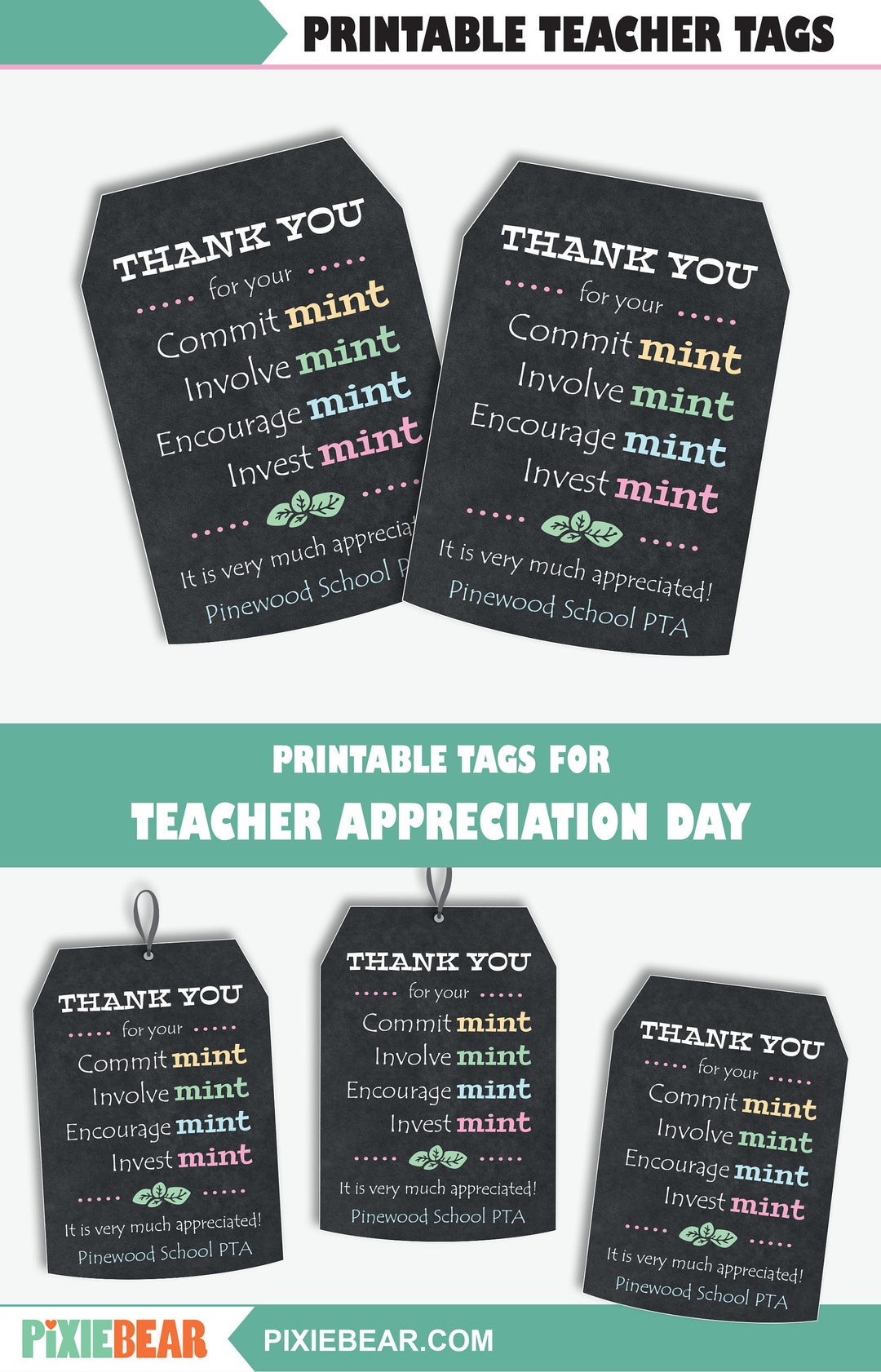 Teacher Appreciation Mint Labels Printable Mint Teacher Tags, Teacher ...