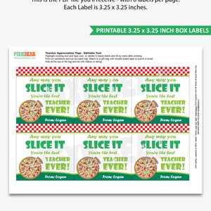 Pizza Teacher Appreciation Tag Printable Pizza Thank You - Etsy Israel
