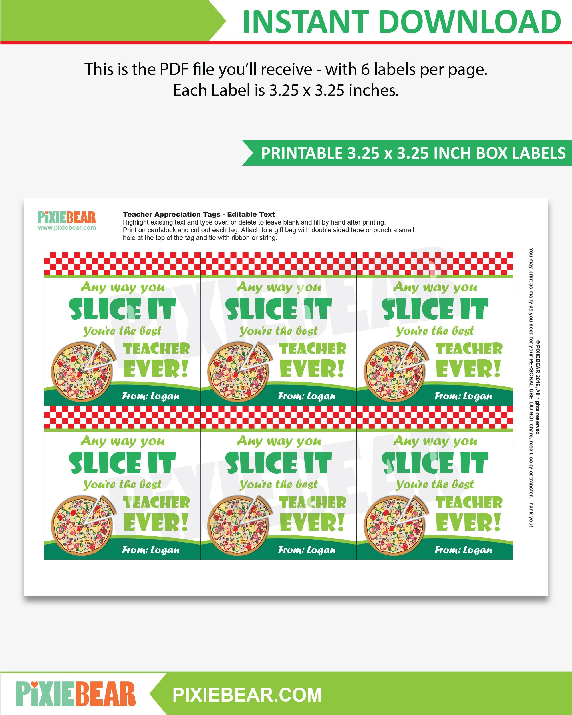 Pizza Teacher Appreciation Tag Printable Pizza Thank You - Etsy Israel