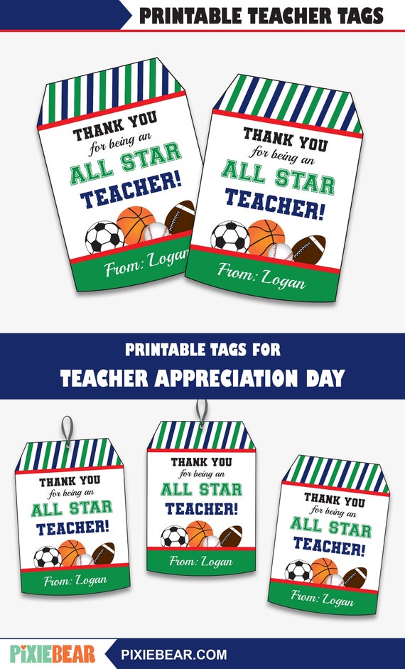 All Stars Teacher Appreciation Thank You Tag - Printable Coach Thank ...