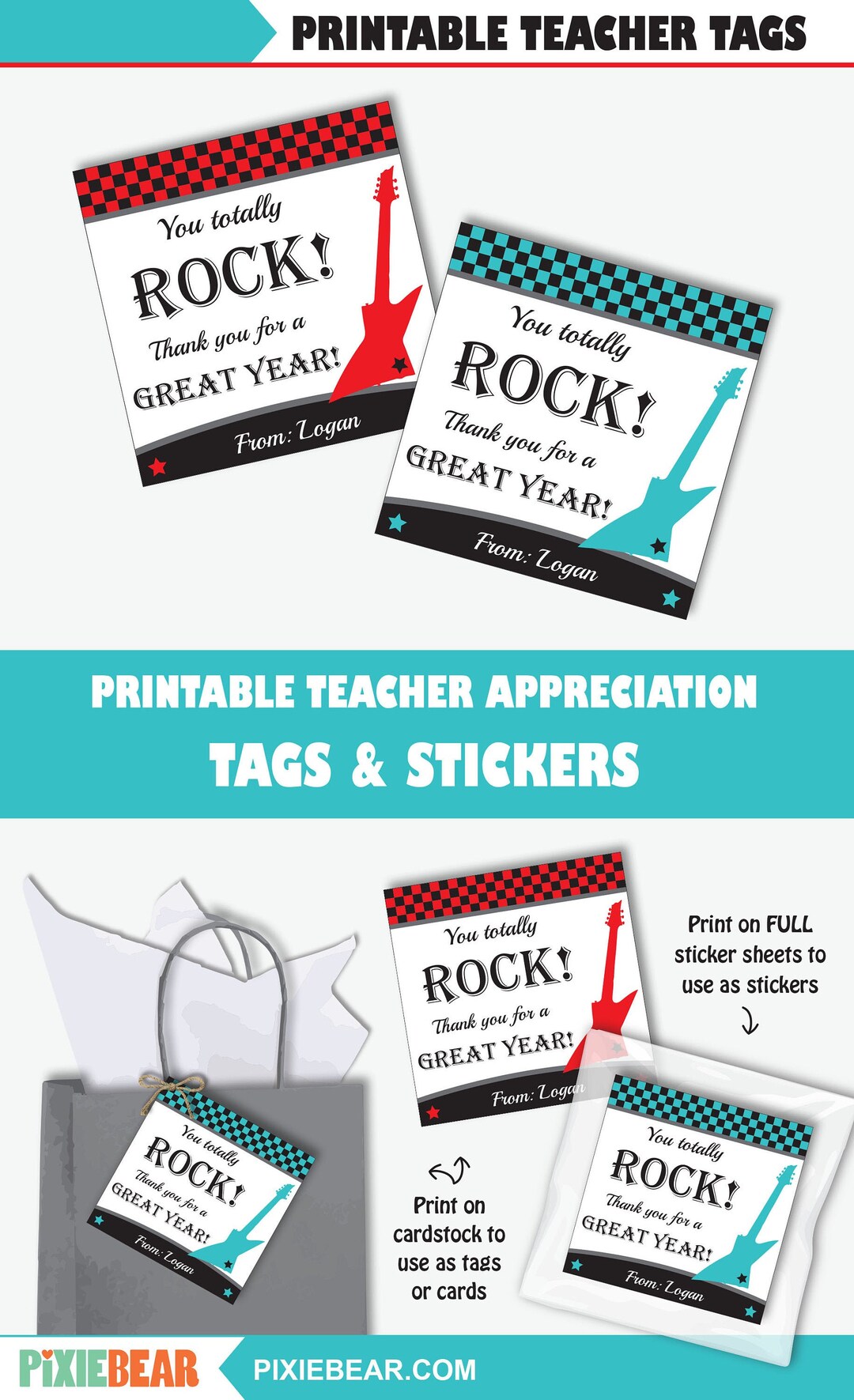 Music Teacher Appreciation Tags Printable Teacher Rock Star Thank You ...