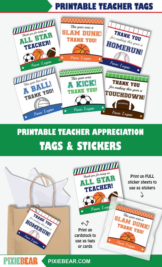 Sport Teacher Appreciation Tags - Printable Teacher Appreciation Labels ...