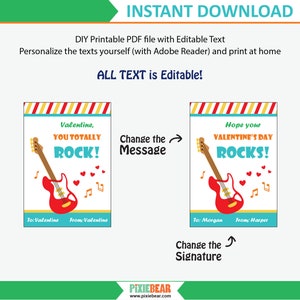 Music Valentine's Day Cards for Kids Printable Guitar Valentine Cards ...