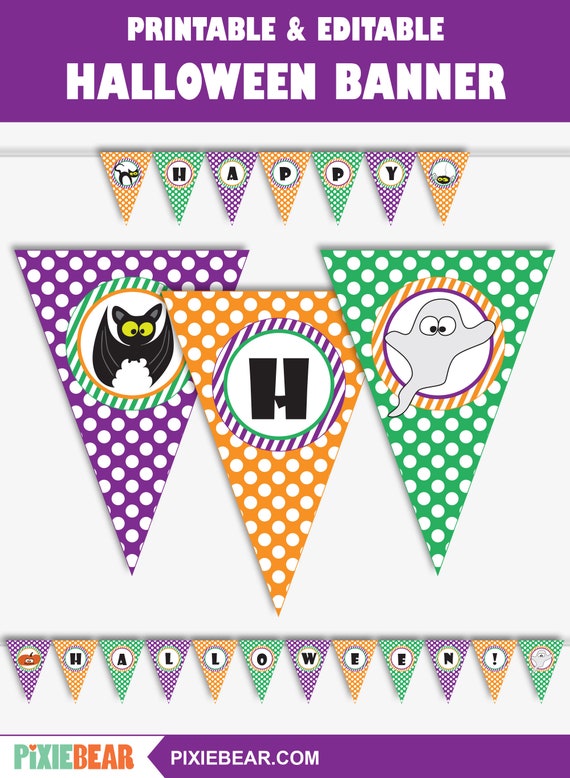 Halloween Pennant Banner - Printable Trunk or Treat Banner, Happy ...