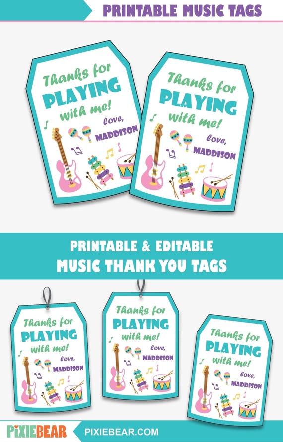 Music Thank You Tag, Printable Music Theme Favor Tag, Music Birthday ...