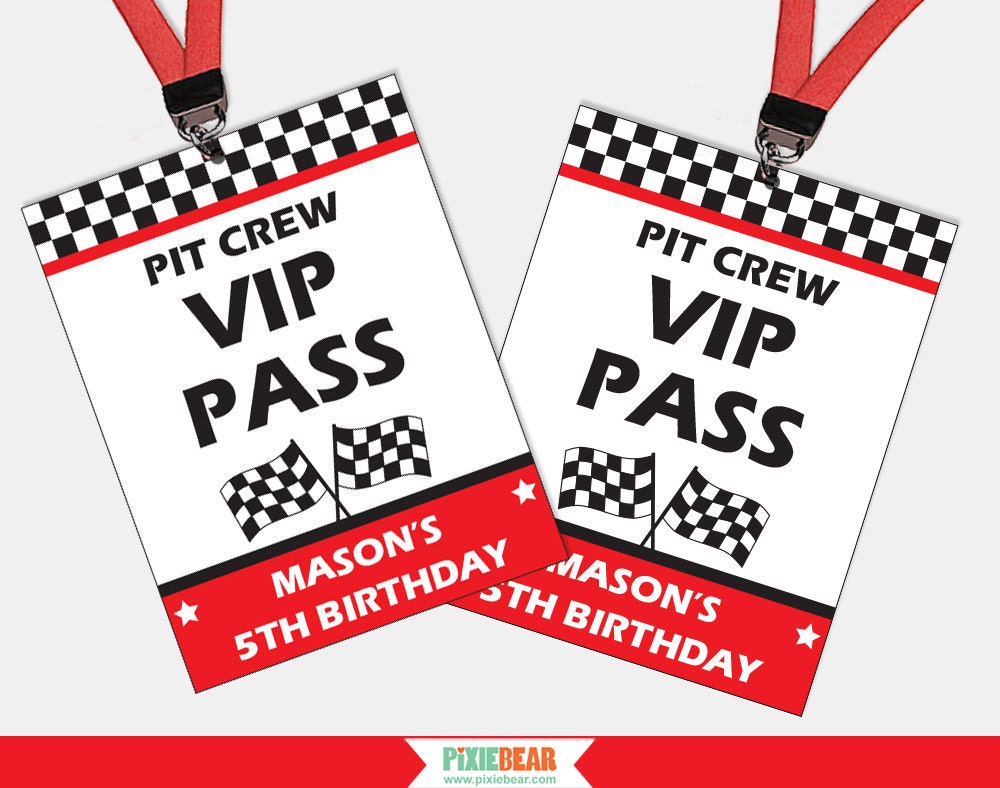 Race Car Birthday VIP Passes Race Car Party VIP Pass Race