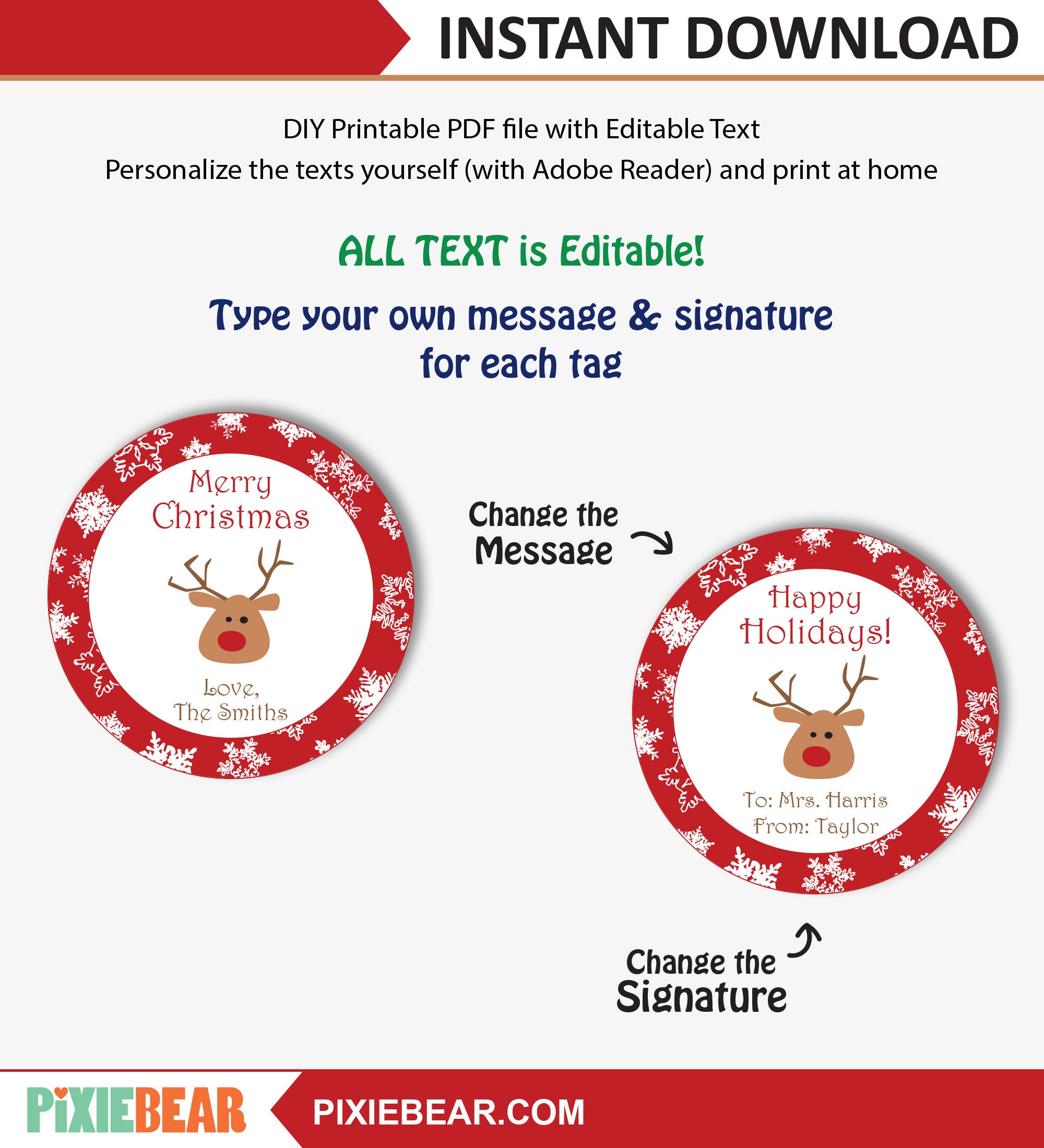 Christmas Sticker Tags Reindeer Gift Tags Printable | Etsy