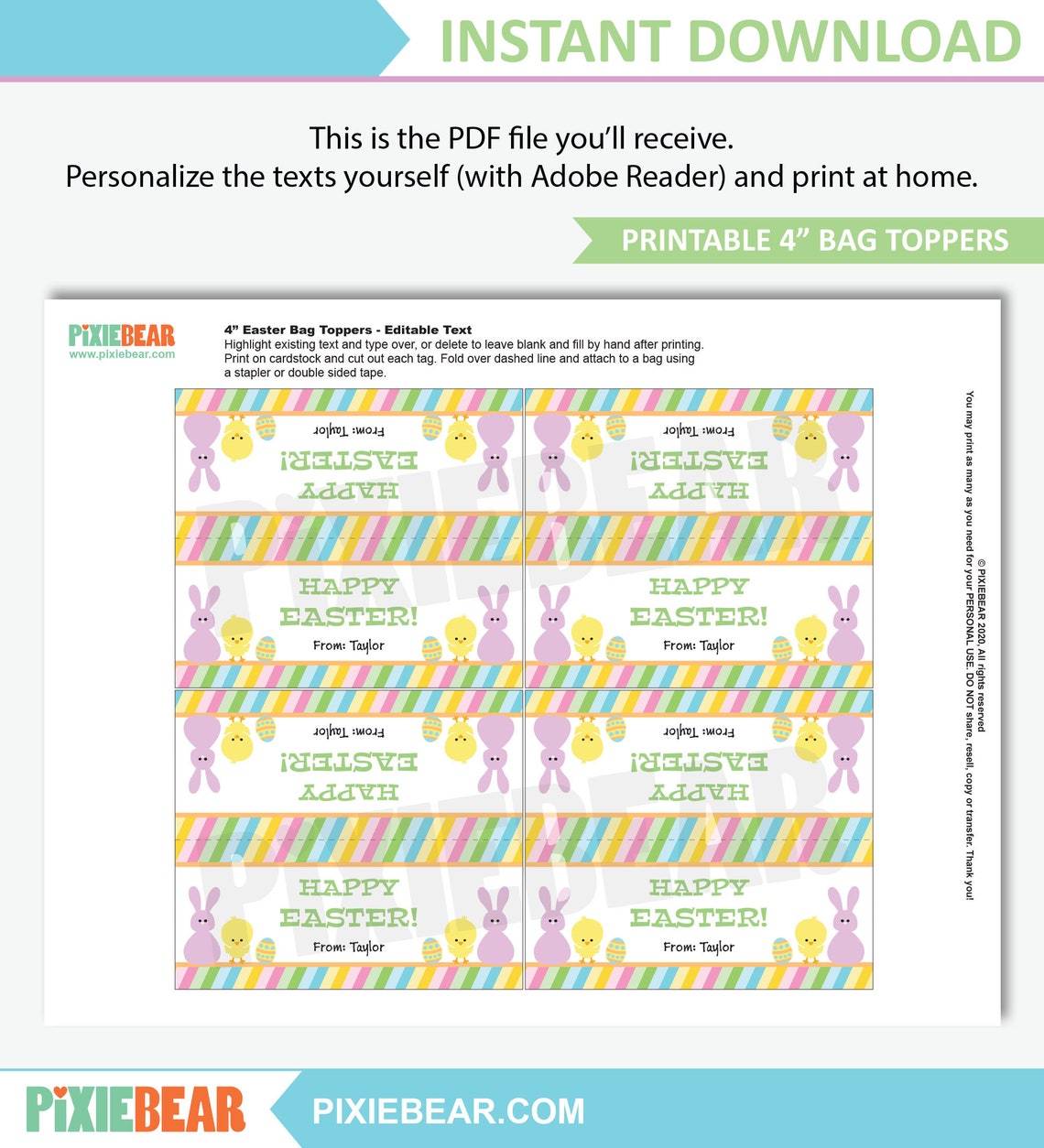 Easter Treat Bag Toppers Printable Easter Treat Toppers for | Etsy