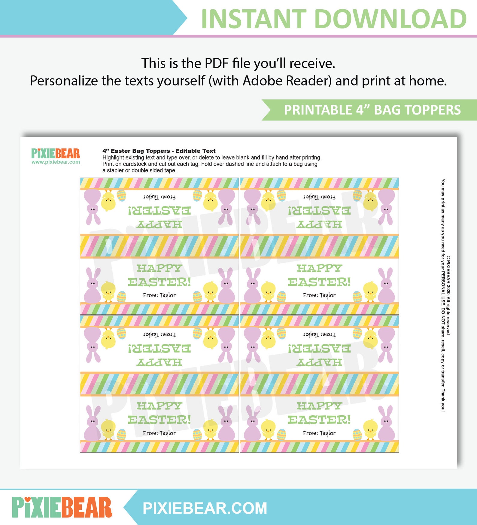 Easter Treat Bag Toppers Printable Easter Treat Toppers for | Etsy