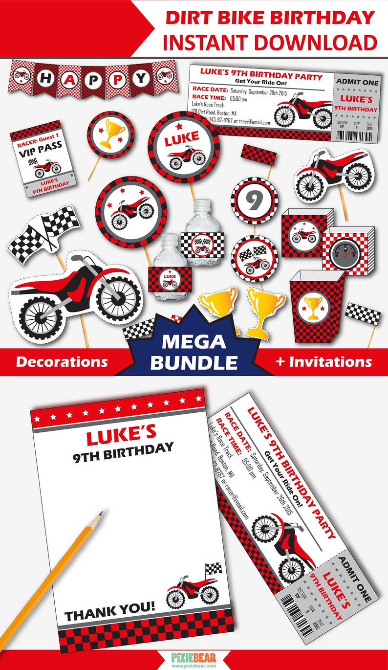 Dirt Bike Party Decorations and Invitations Motorcycle - Etsy