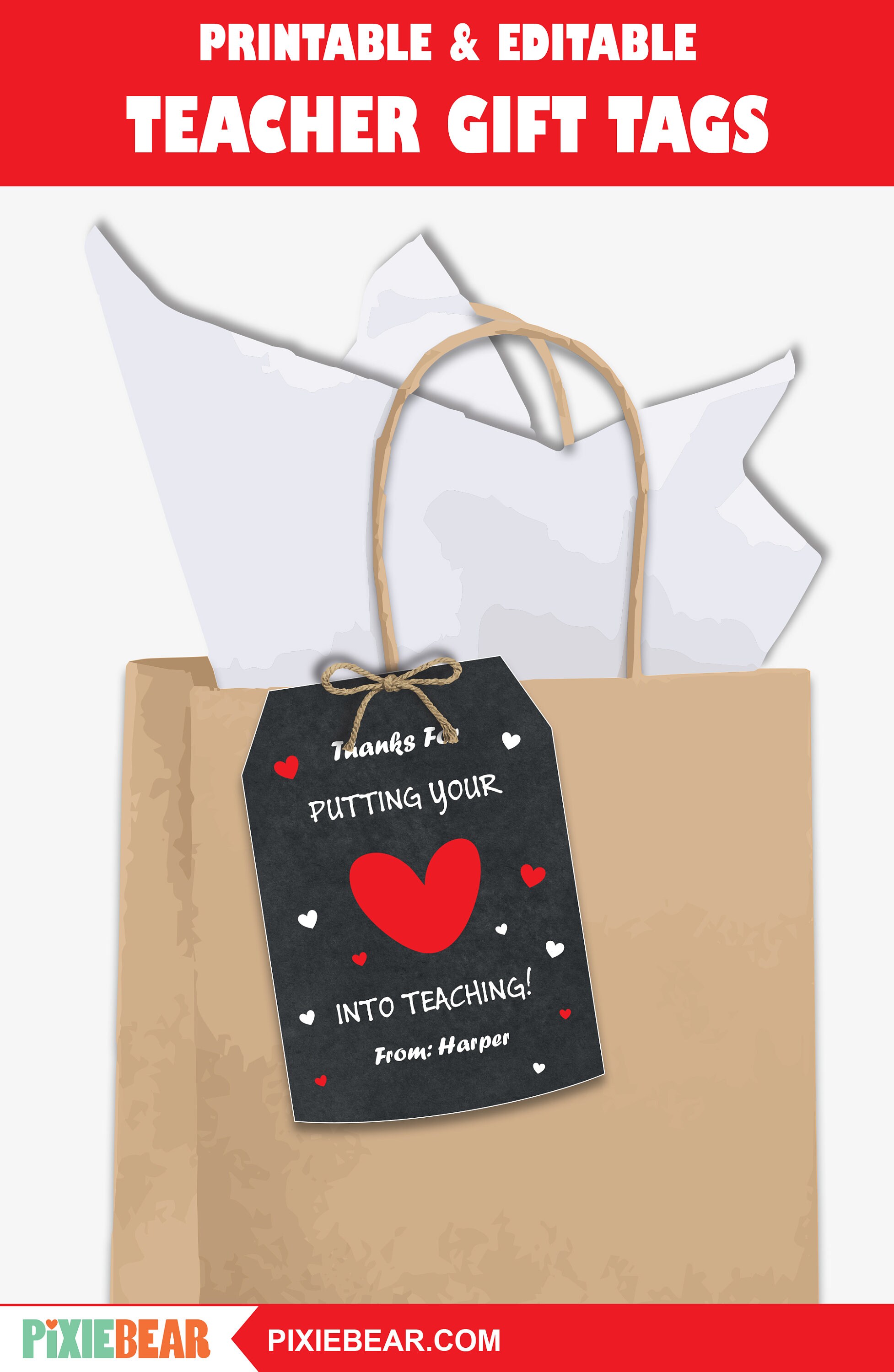 Heart Teacher Appreciation Gift Tag Printable Teacher | Etsy