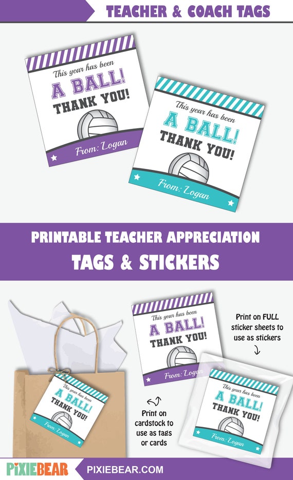 Volleyball Coach Card - Printable Teacher Appreciation Tag or Thank You ...