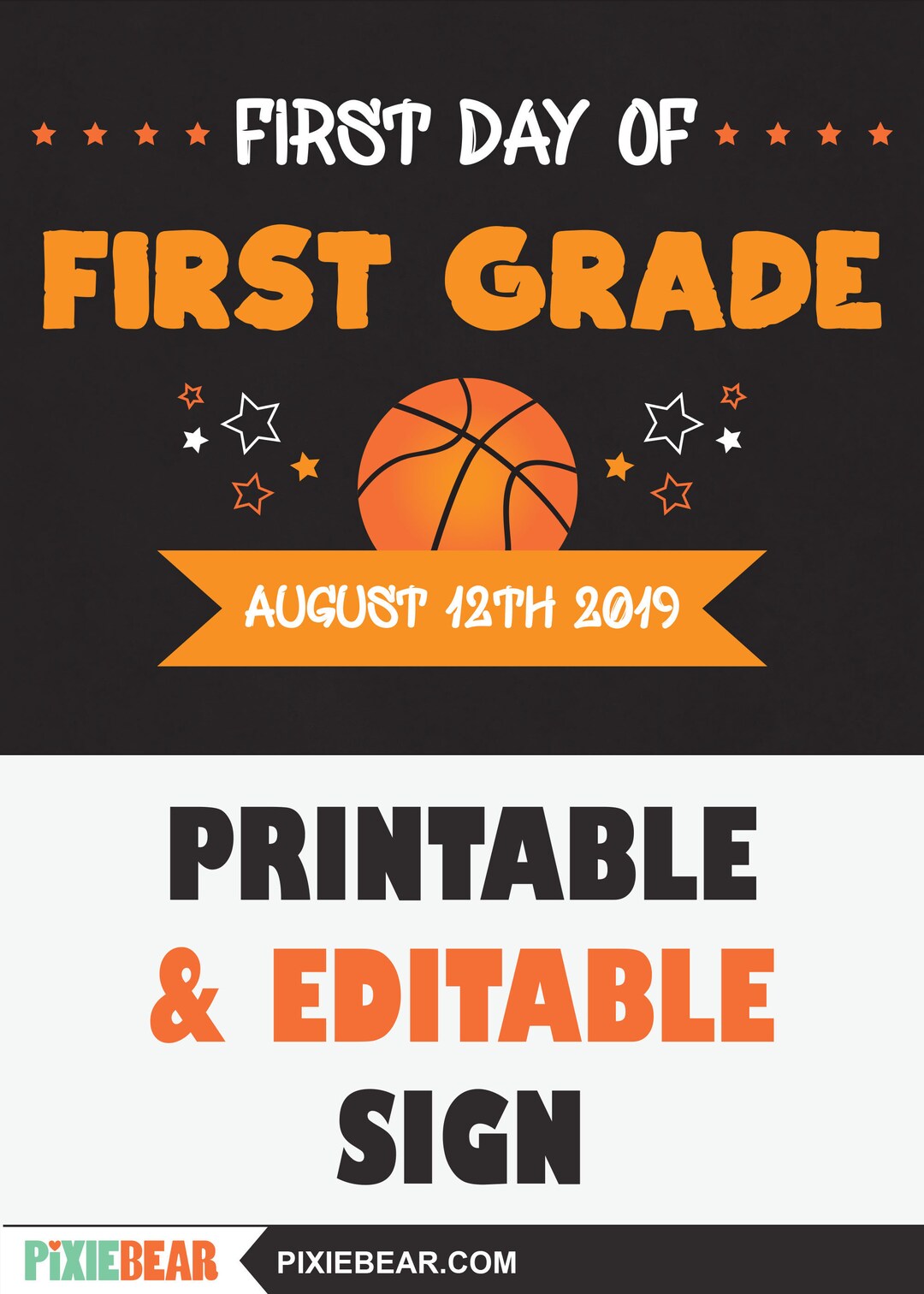 Printable Back to School Sign, First Day of School Sign, Basketball ...