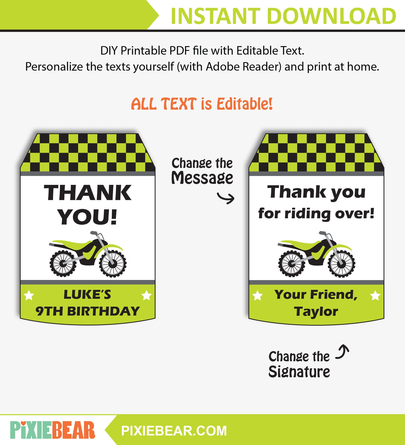 Motorcycle Party Thank You Tags Printable Favor Tags for a | Etsy