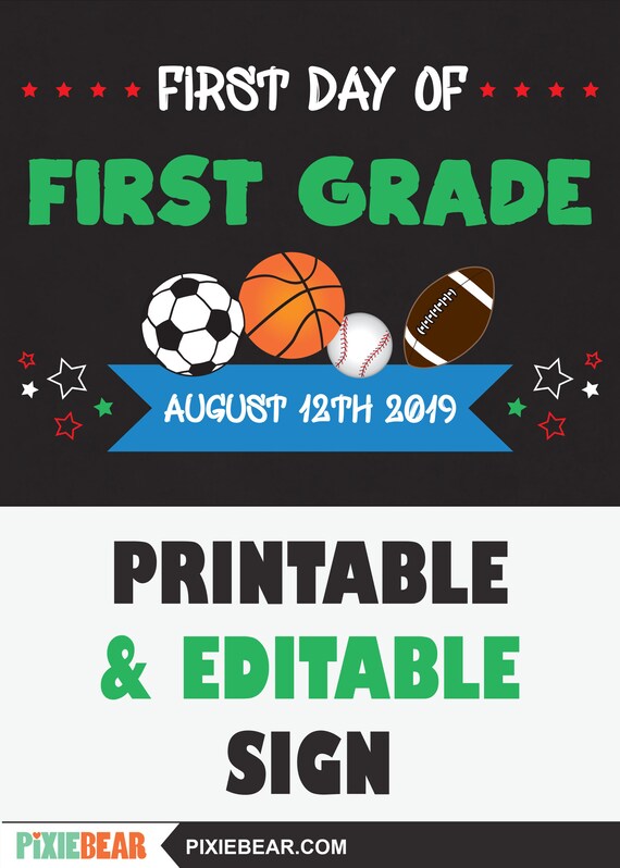 Sports First Day of School Sign, Editable Back to School Sign ...