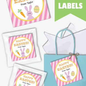 Happy Easter Tags Printable Easter Gift Tags, Personalized Easter Bunny ...