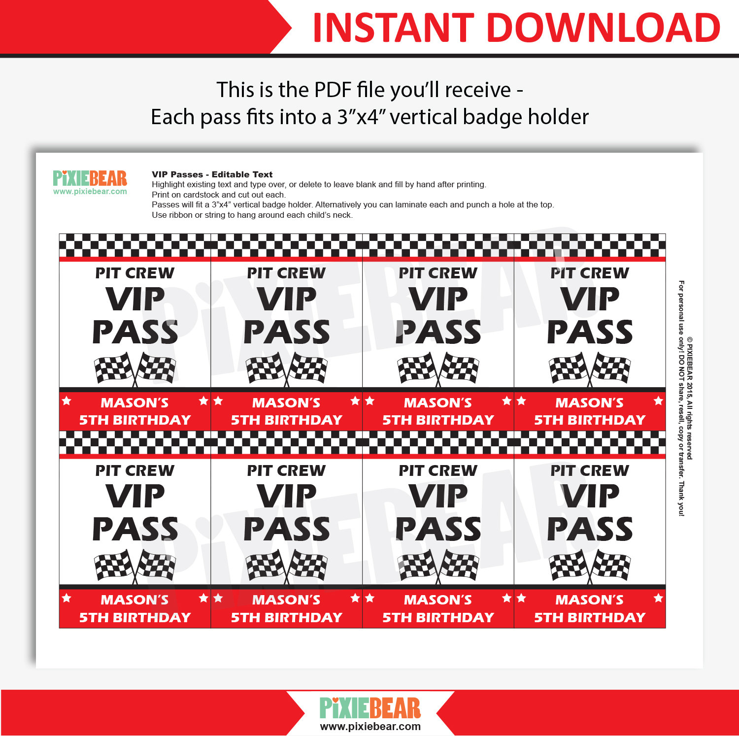 Race Car Birthday VIP Passes Race Car Party VIP Pass Race | Etsy