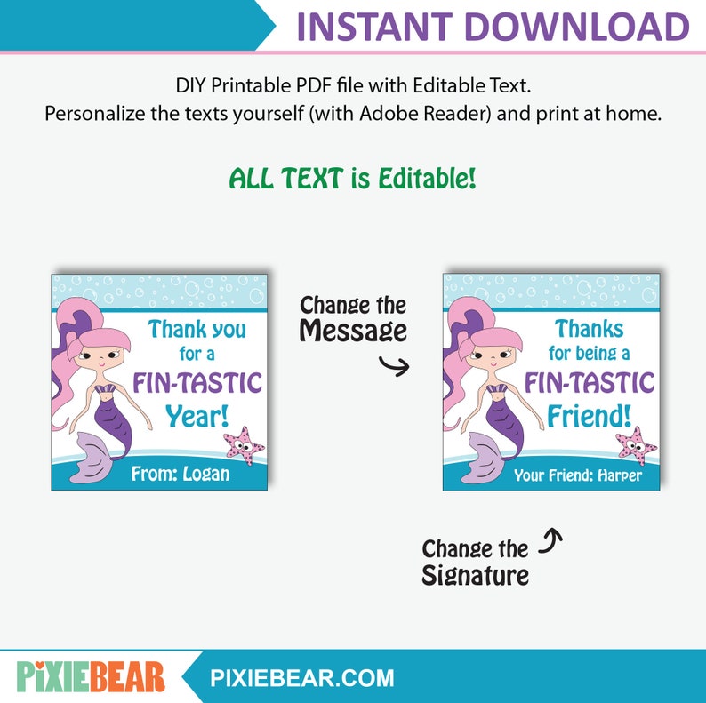 Mermaid Teacher Appreciation Tag Printable Teacher - Etsy Israel