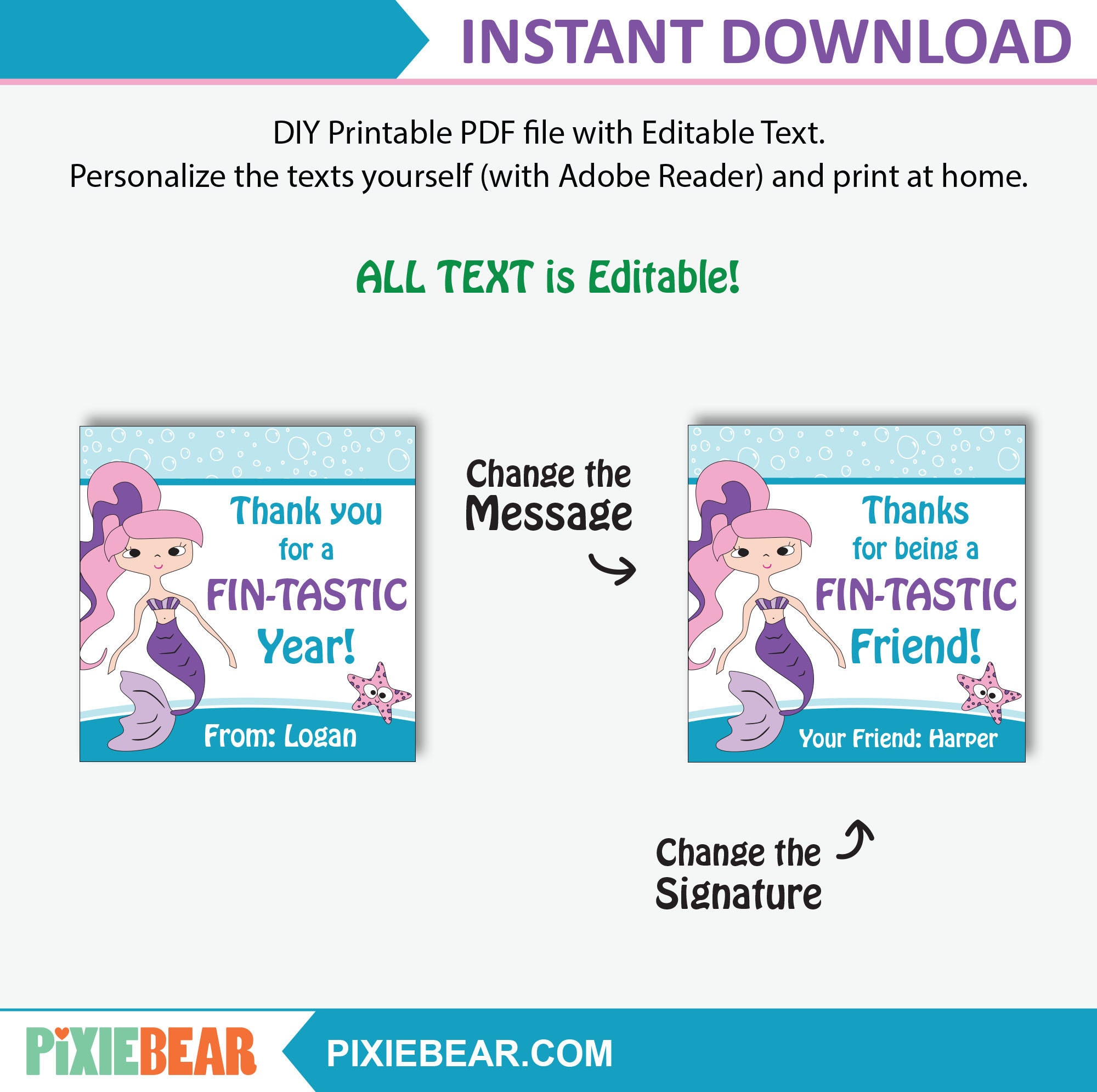 Mermaid Teacher Appreciation Tag Printable Teacher - Etsy Israel