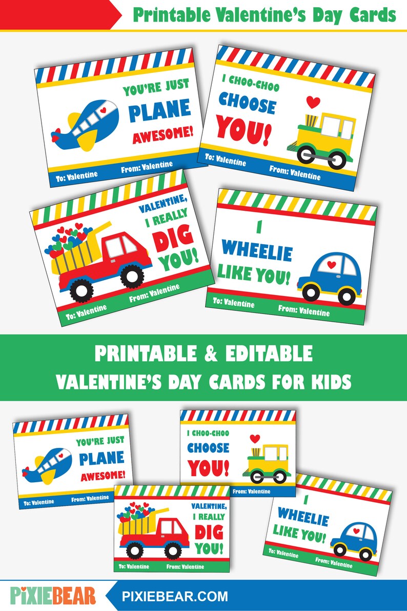 Transportation Valentine's Day Classroom Cards Printable - Etsy