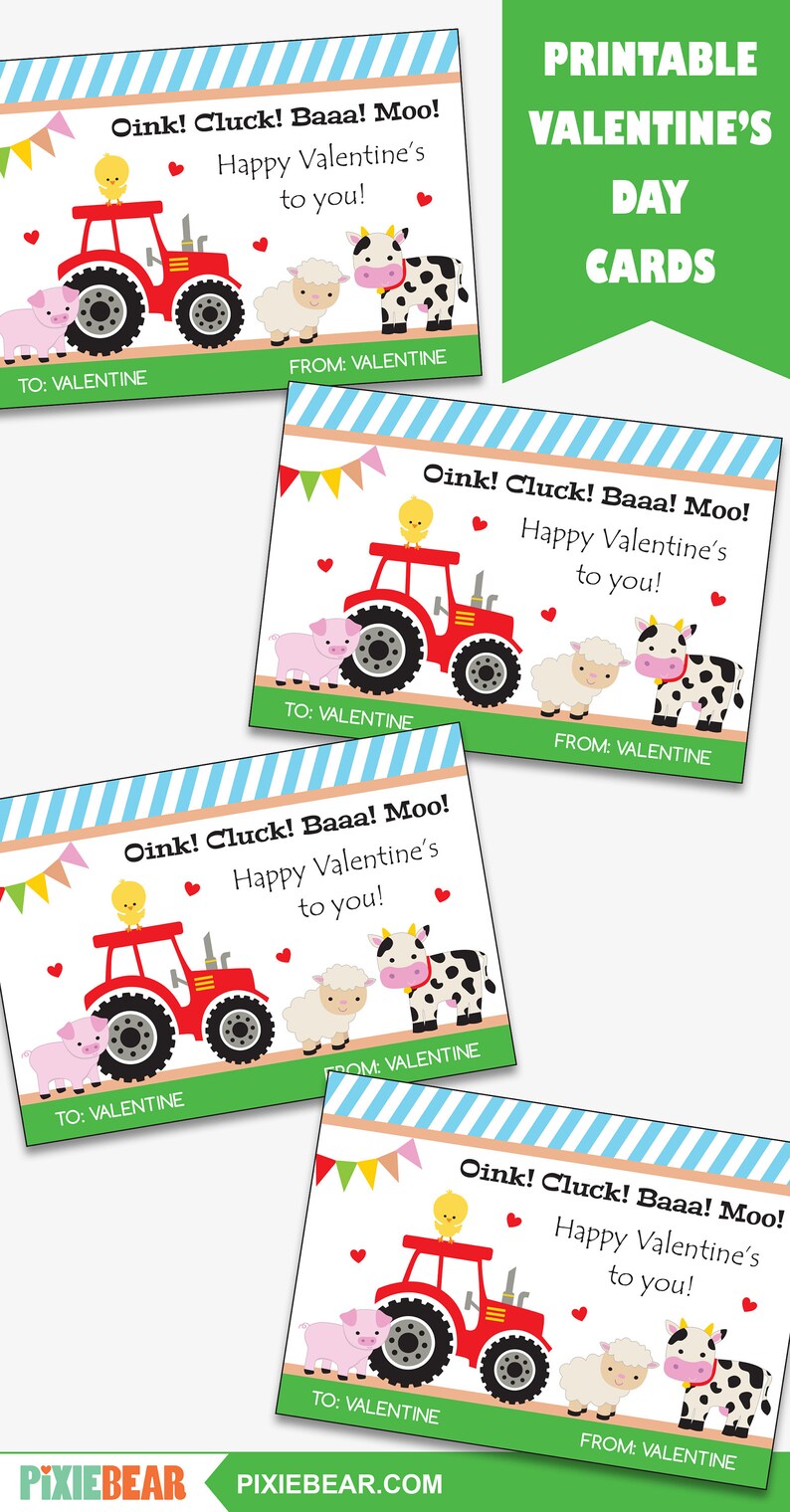 Farm Valentine Cards for Kids Printable Animal - Etsy