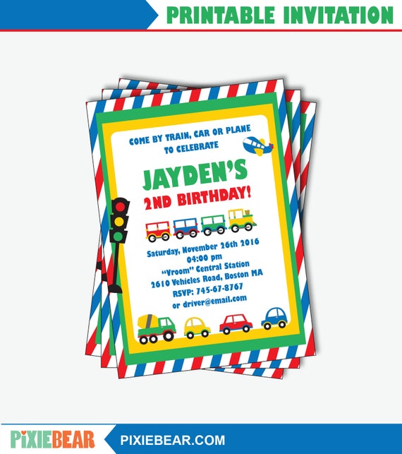 Transportation Invitation - Transportation Birthday Invitation - Transportation Party Invitation ...