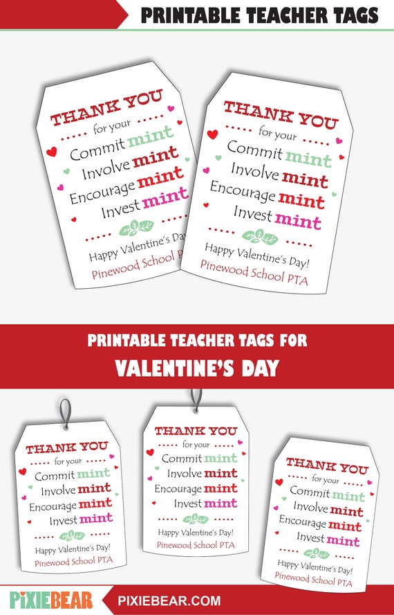 Valentine's Day Mint Gift Tags - Printable Teacher Valentine Tags ...