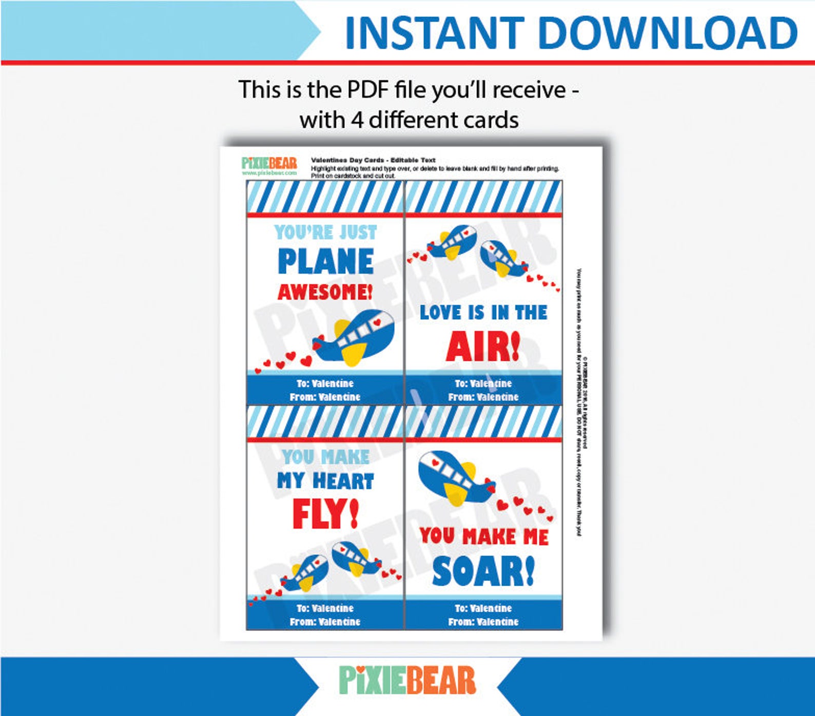 Airplane Valentines Card Airplane Valentine Printable - Etsy