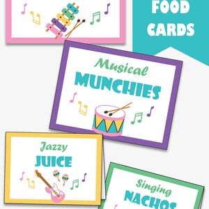 Music Birthday Food Tent Cards, Printable Music Party Food Labels ...