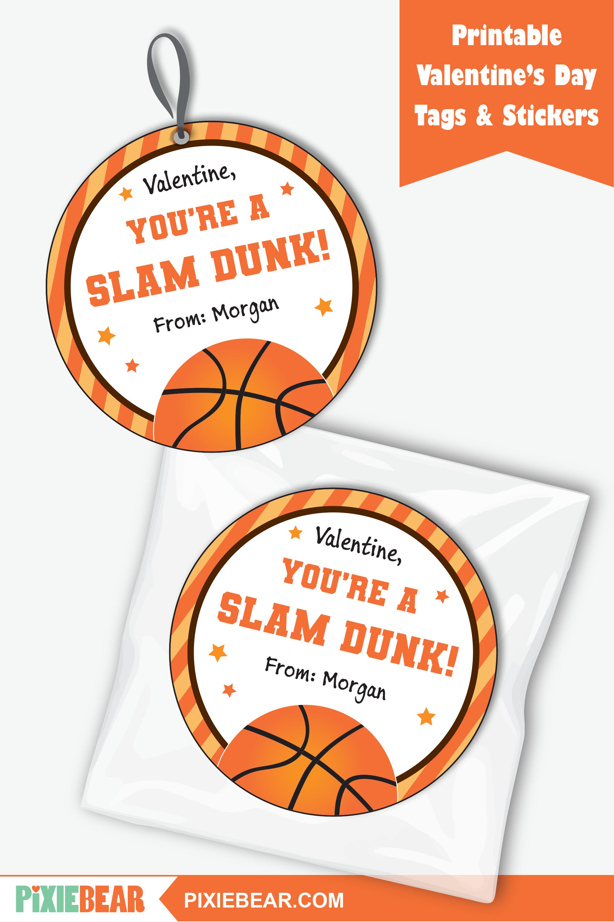 Basketball Valentines Stickers or Tags for School Printable | Etsy