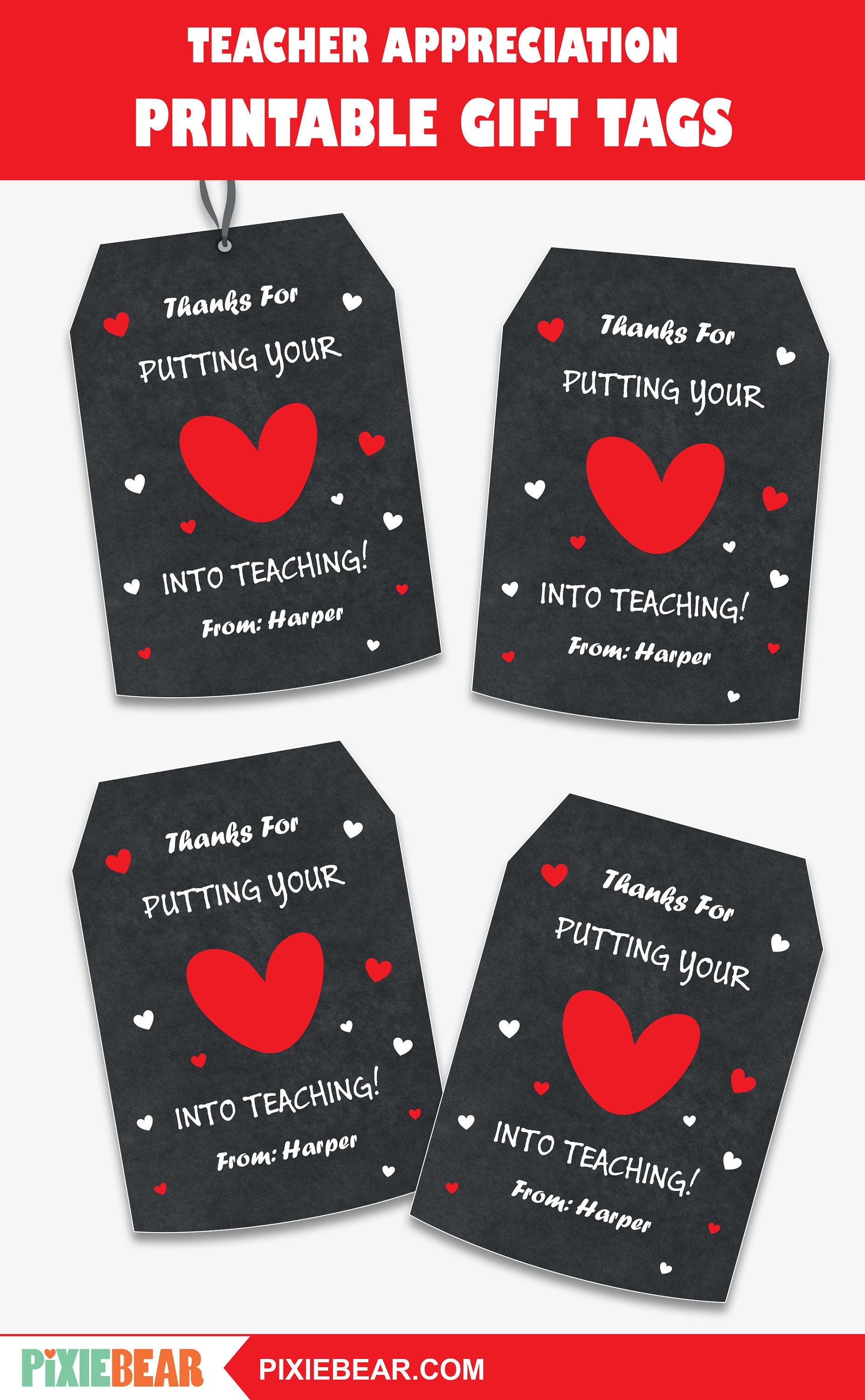 Heart Teacher Appreciation Gift Tag Printable Teacher | Etsy