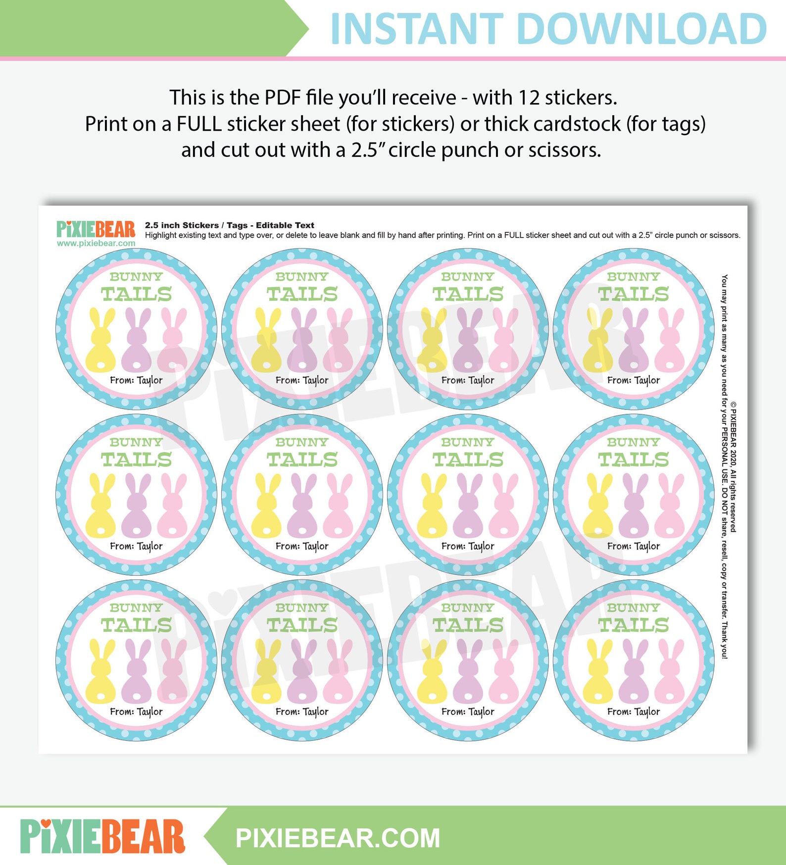 Easter Bunny Tails Labels, Printable Easter Bunny Stickers ...