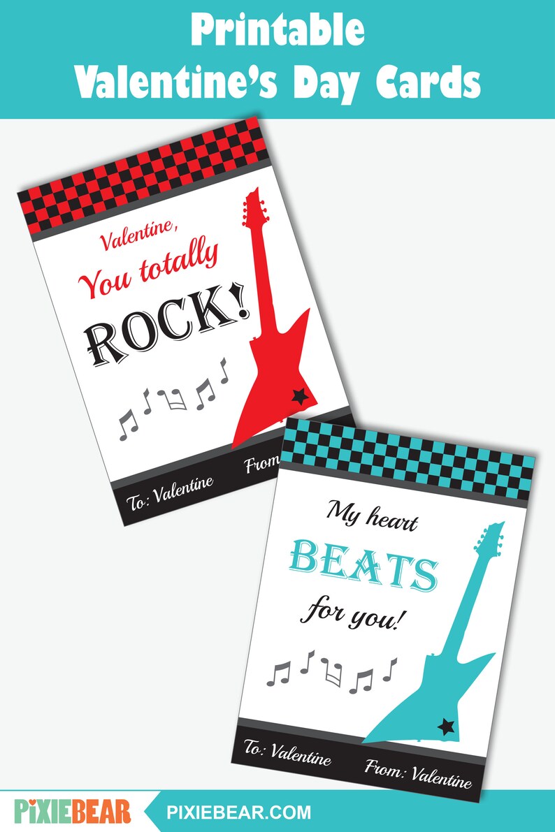 Guitar Valentine's Day Cards for Kids Printable Music - Etsy