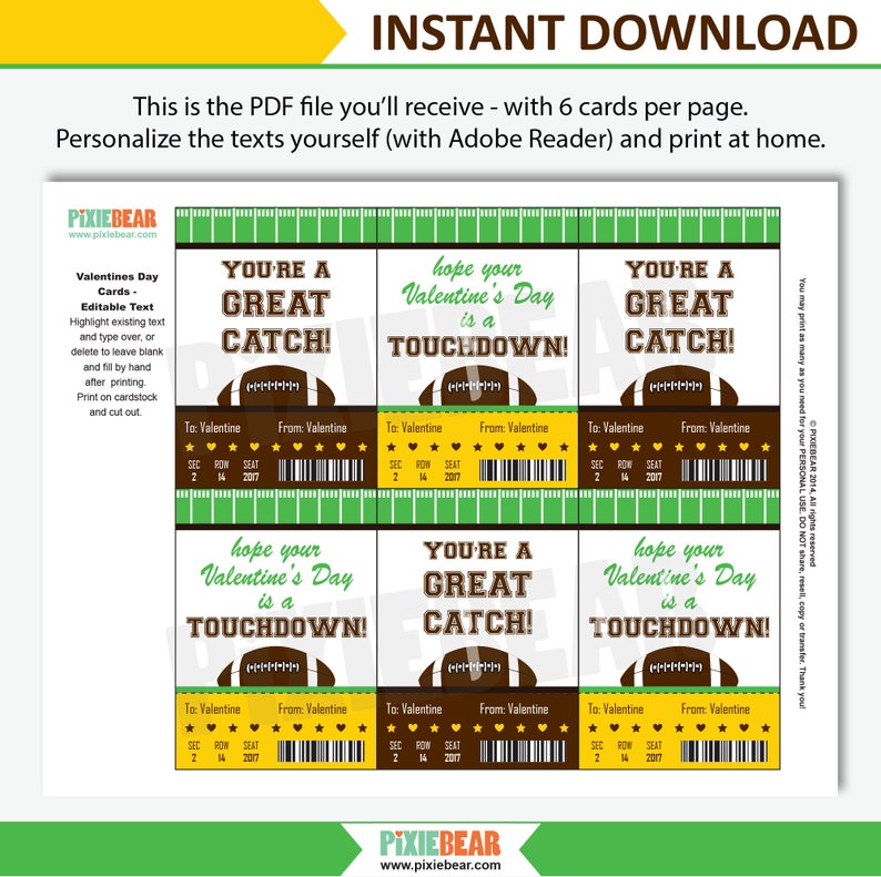 Football Valentine Cards for School Printable Classroom | Etsy