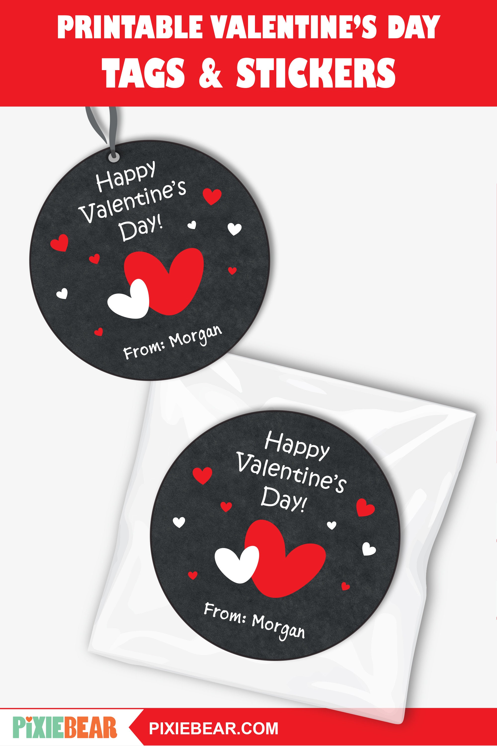 Valentines Day Hearts Stickers Printable Valentine Tags for | Etsy