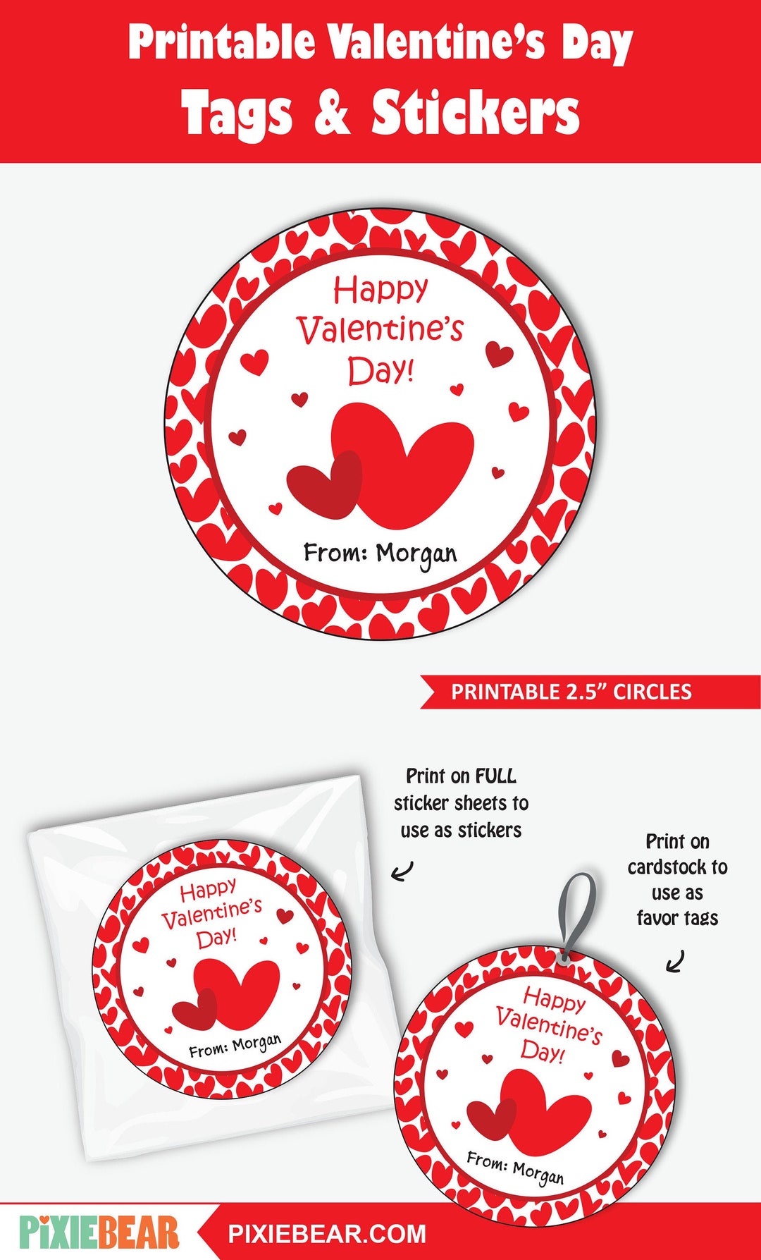 Valentine Heart Stickers for School Printable Valentine Labels for Kids ...