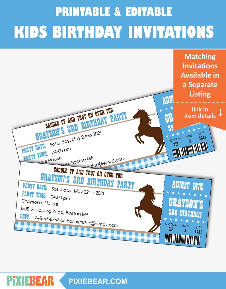 Horse Birthday Decorations Printable Horse Party Horse Rider | Etsy