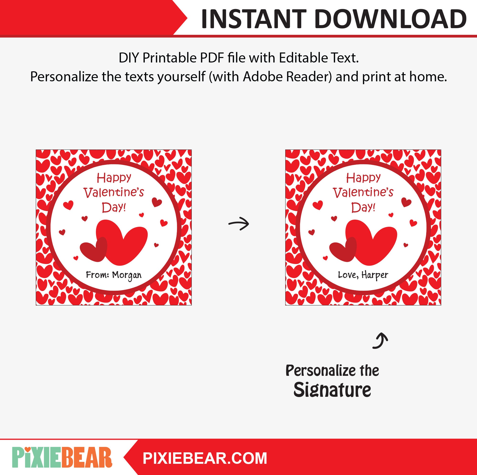 Printable Red Hearts Valentine's Day Cards or Tags for - Etsy