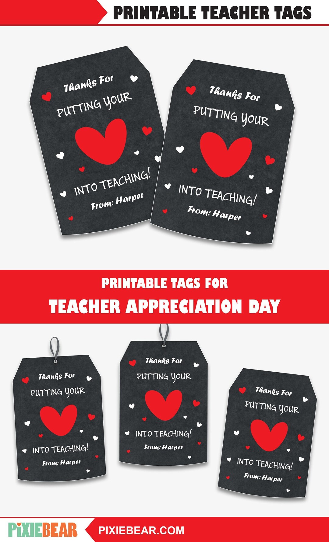 Heart Teacher Appreciation Gift Tag Printable Teacher - Etsy