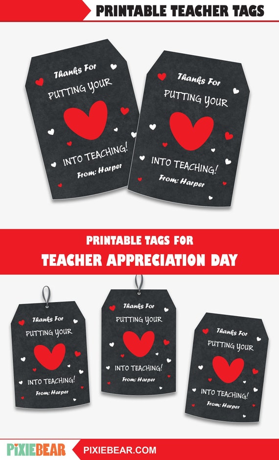 Heart Teacher Appreciation Gift Tag - Printable Teacher Appreciation ...