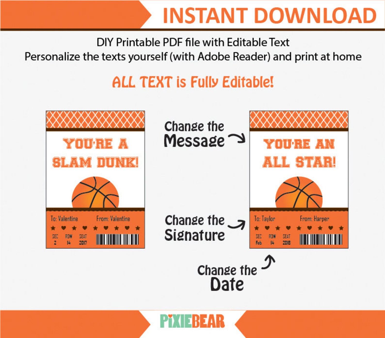 Basketball Valentines Cards for Kids Basketball Valentine - Etsy