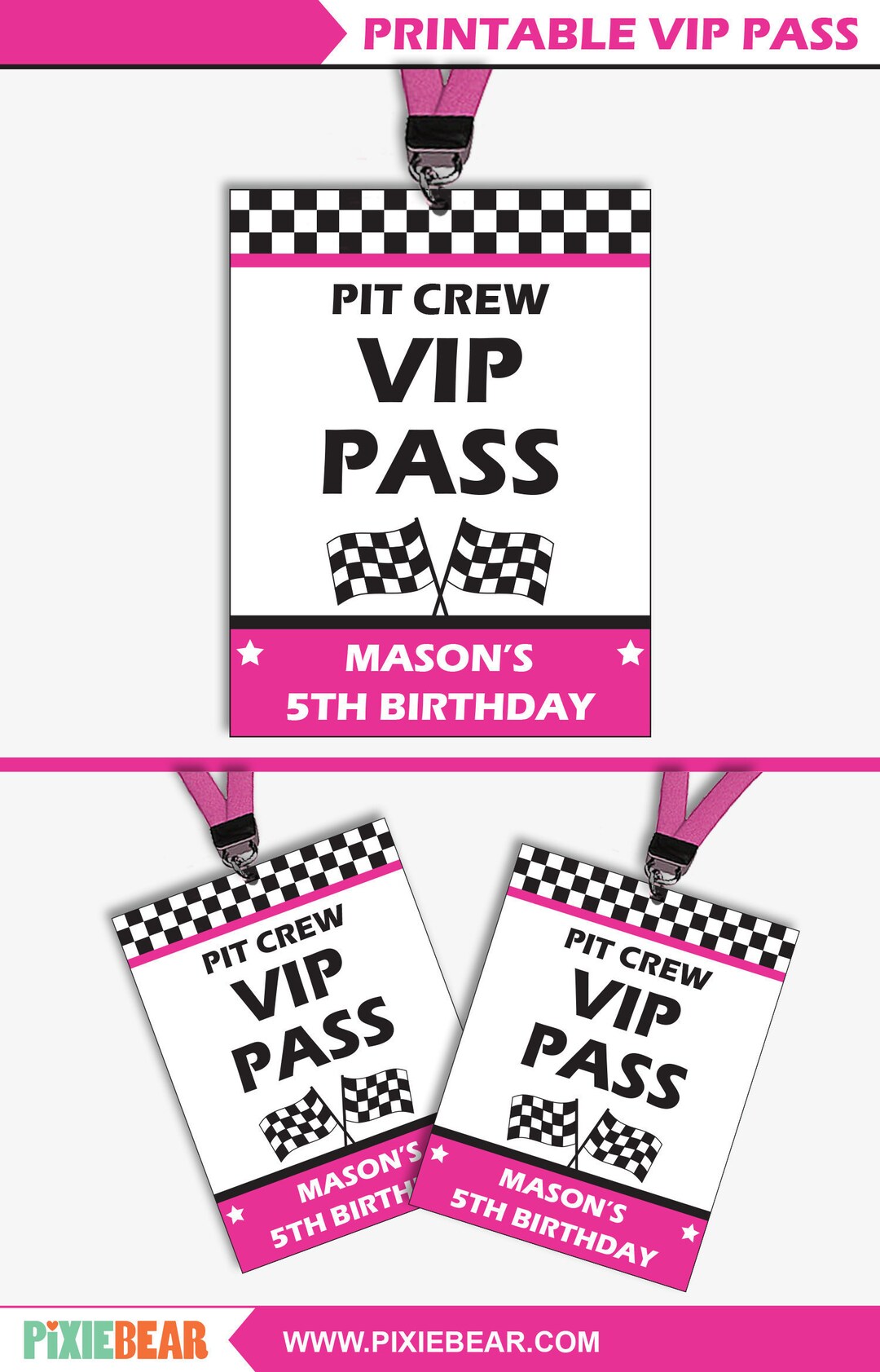 Race Car Birthday VIP Pass, Race Car Party Pit Crew Pass, Racing Party ...