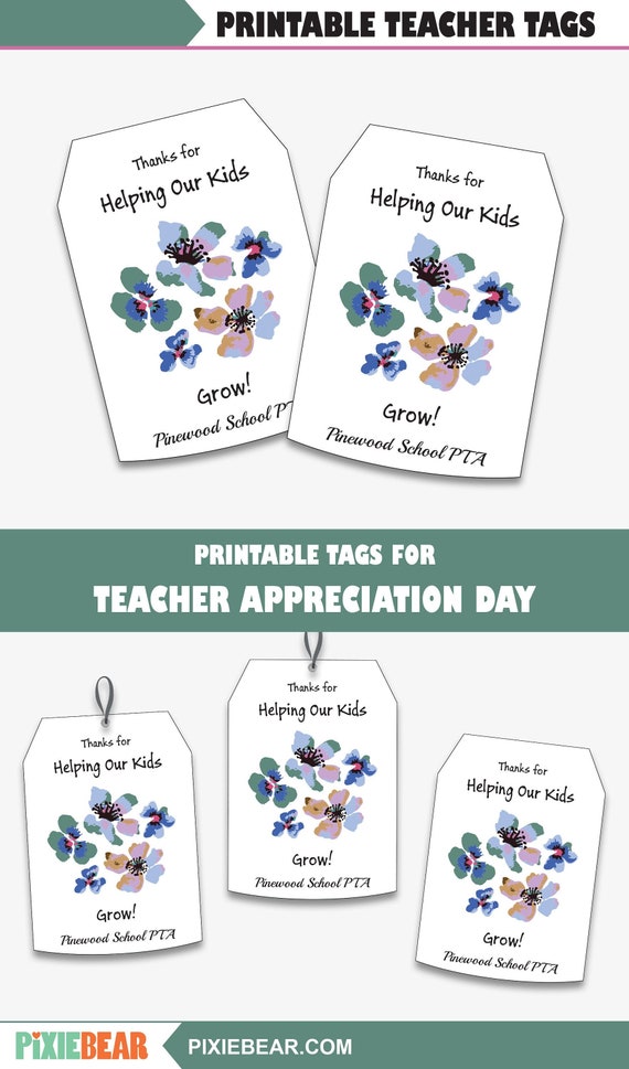 Flower Teacher Appreciation Thank You Labels - Printable Floral Teacher ...