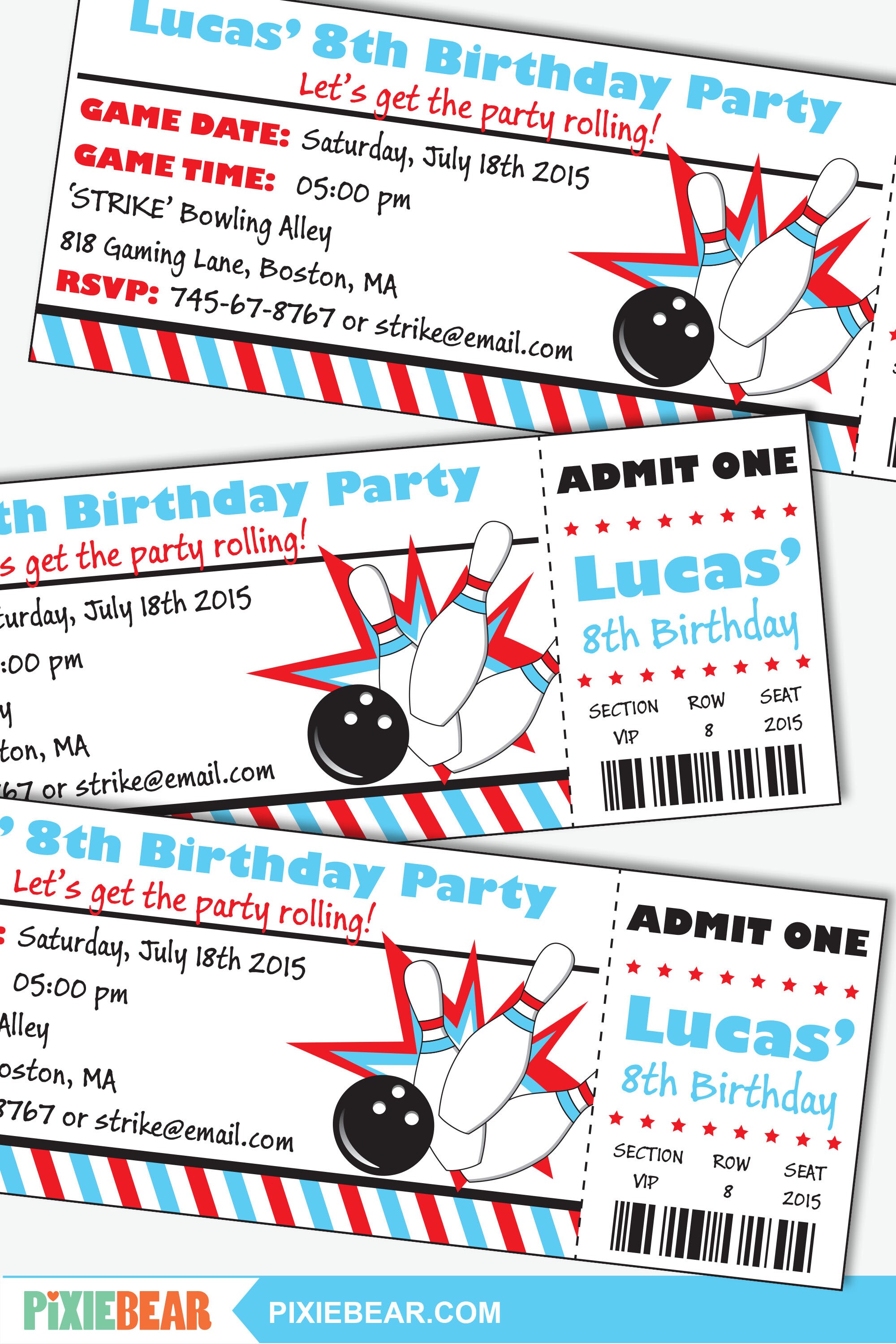 Bowling Birthday Invitation Printable Invitation Template | Etsy Canada