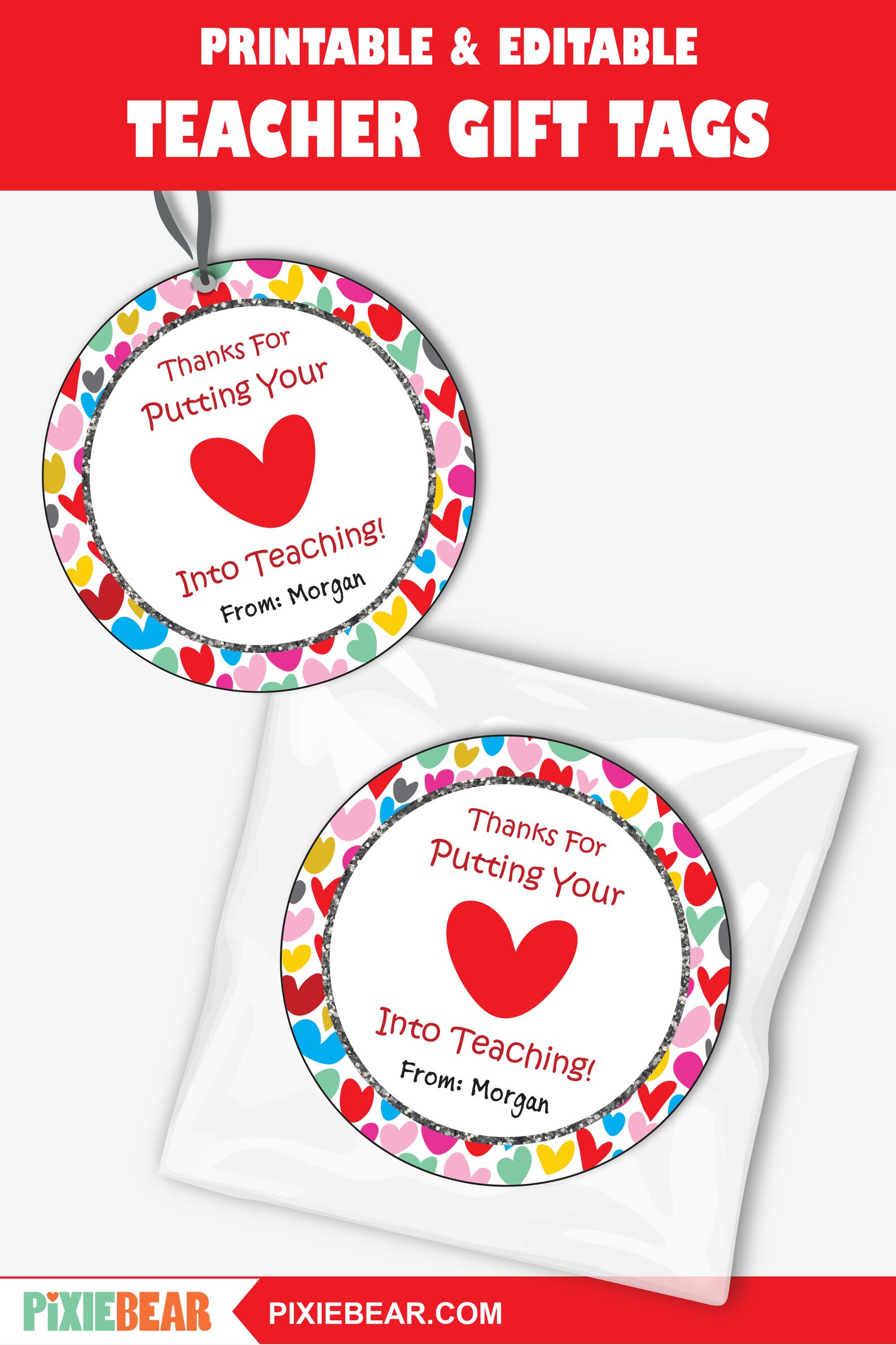Heart Teacher Appreciation Tags Printable Teacher | Etsy