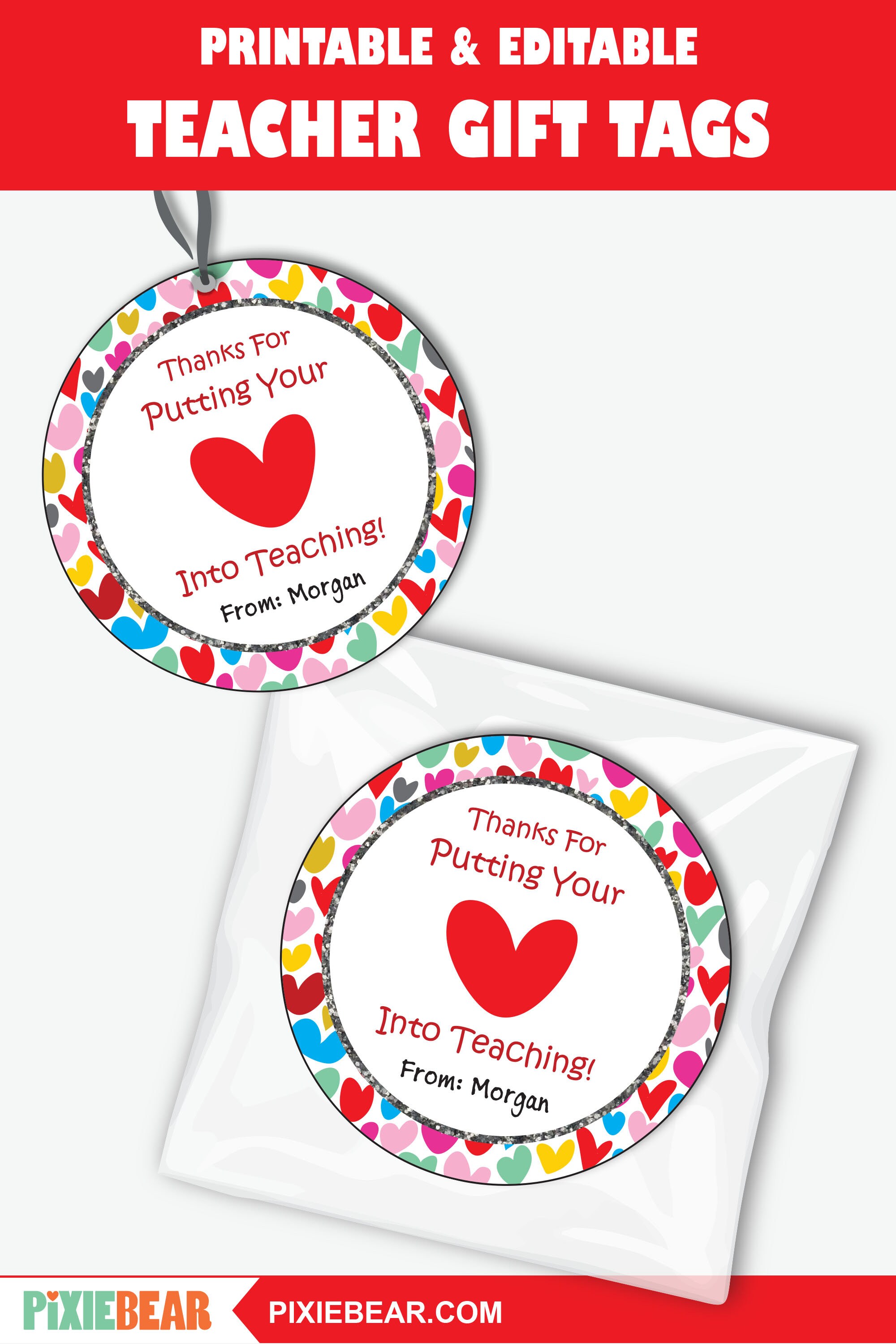 Heart Teacher Appreciation Tags Printable Teacher | Etsy