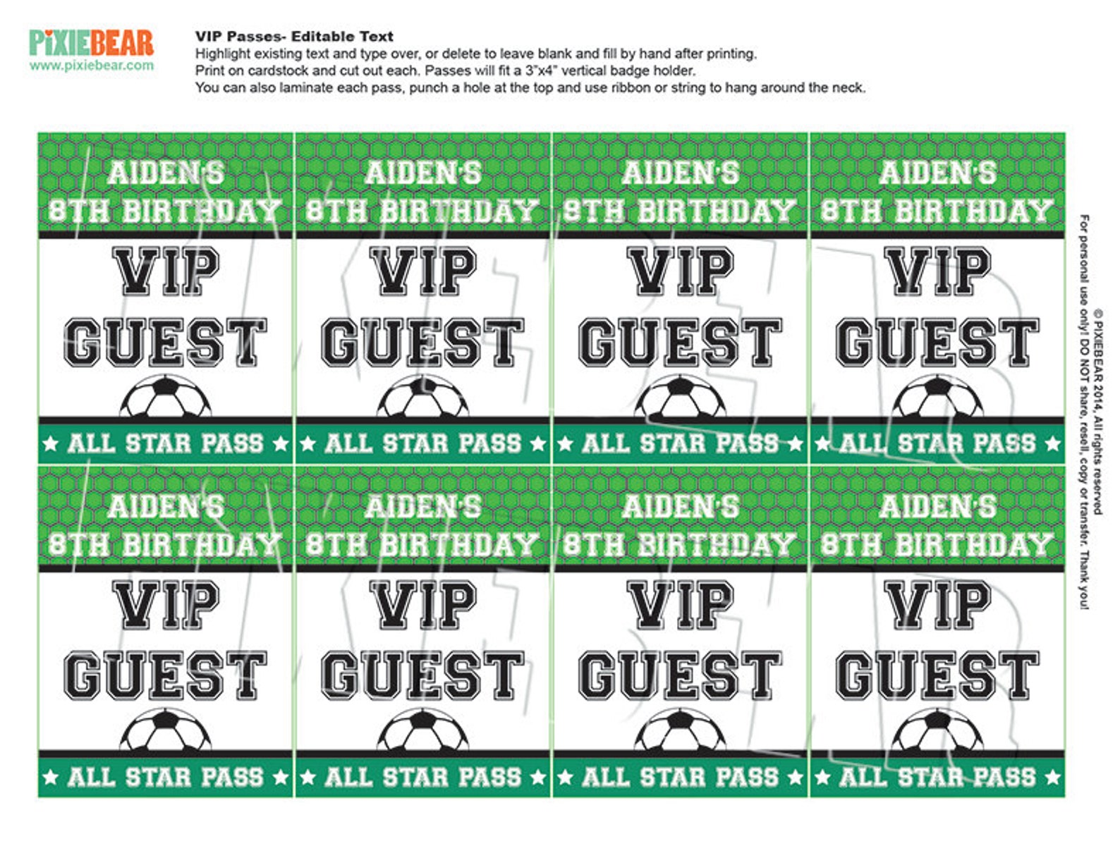 Soccer Party VIP Pass Soccer Birthday Printable VIP Pass - Etsy